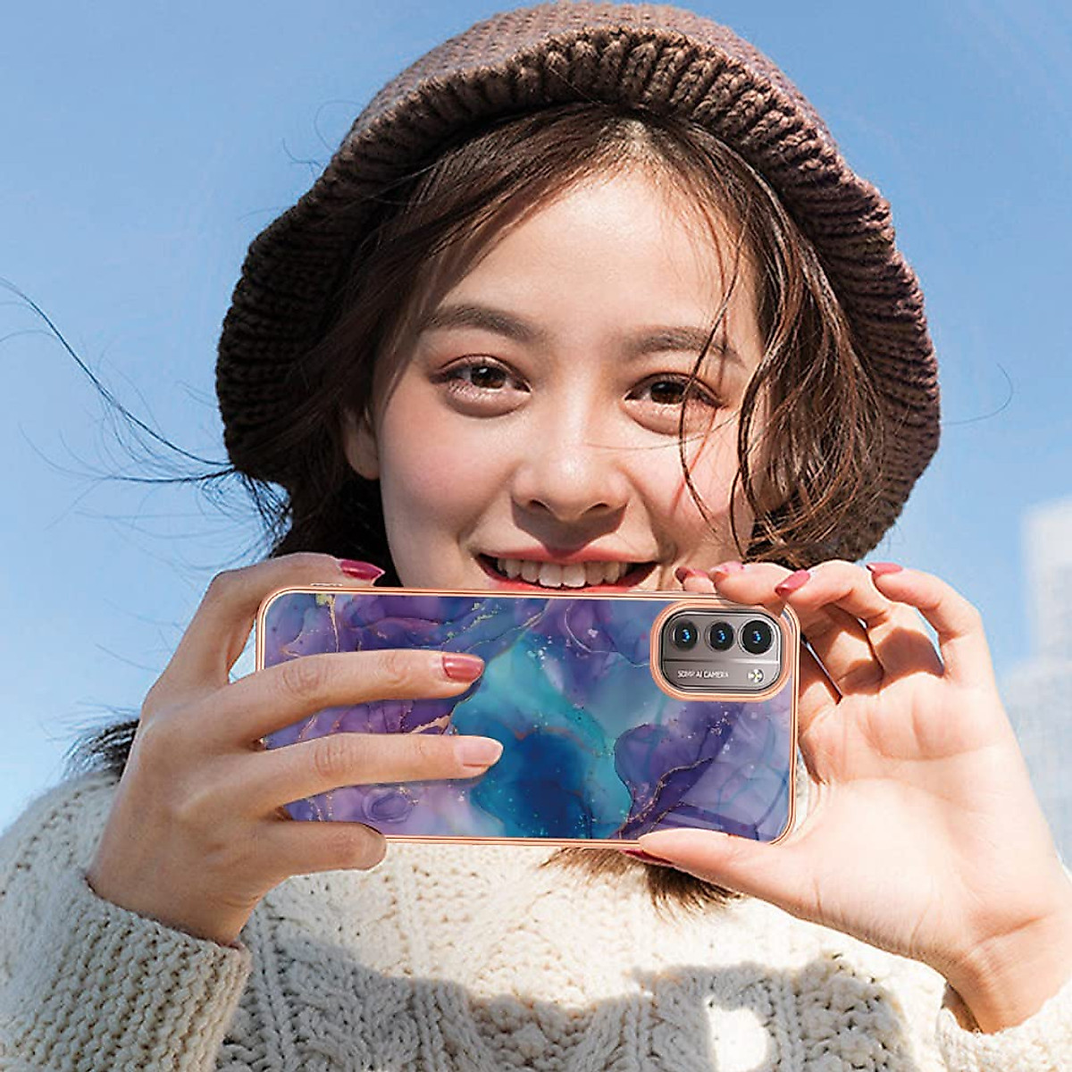 Dinglijia for Nokia G21 Case, Nokia G11 Phone Case, Soft TPU + IMD Marble Pattern Slim Design Enhanced Camera and Screen Protection Girls and Women Case for Nokia G21 BKC Purple