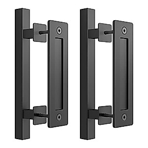 SKYSEN 2 Pack 12" Barn Door Handles, Sliding barn Door Pull Handle, No Gap Flat Plate Design- Heavy Duty- Square- Easy to Install- Matt Black (685-2)