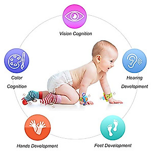 LAMMAZ Baby Soft Rattle, Wrists Rattles Rattle Socks Foot Finders Soft Development Toys, Hand Ankle Play Item for Newborn Babies Boy and Girl