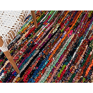 Unique Loom Braided Chindi Collection Area Rug - Multi-Striped (4' 1" x 6' 1" Rectangle, Multi/ Black)