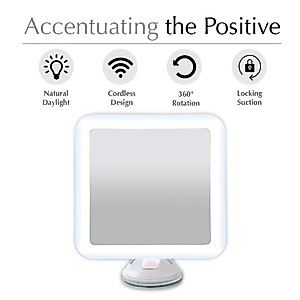 Fancii 10X Magnifying Lighted Makeup Mirror - Daylight LED Vanity Mirror - Compact, Cordless, Locking Suction, 6.5" Wide, 360 Rotation, Portable Illuminated Bathroom Mirror (Square)