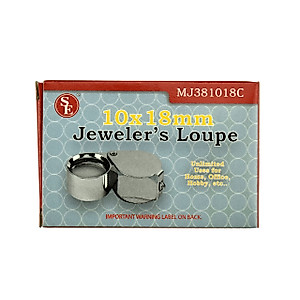 SE 10x18mm Chrome Round Body Jeweler's Loupe with Swing-Away Cover and Storage Box - Ideal for Detailed Craft and Inspection Work - MJ381018C
