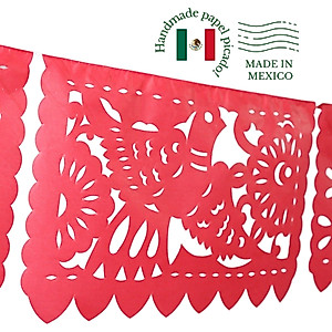 Red Papel Picado Flags, Fiesta Party Decoration, Mexican Paper Banner, Garland, Bunting, Streamers for Birthday Parties, Baby Showers, quinceaneras, Bridal Shower, Engagement Weddings 5 pk | 60ft