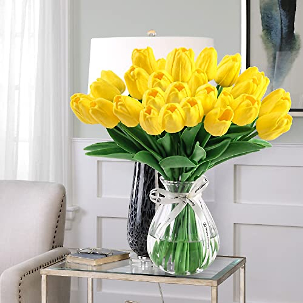 Starryle 10Pcs Yellow Tulips Real Touch Artificial Tulips Fake Flowers for Spring Decor Tulips for Mother’s Day Faux Flowers for Home Kitchen Office Wedding Bouquet Flower Arrangement Decor
