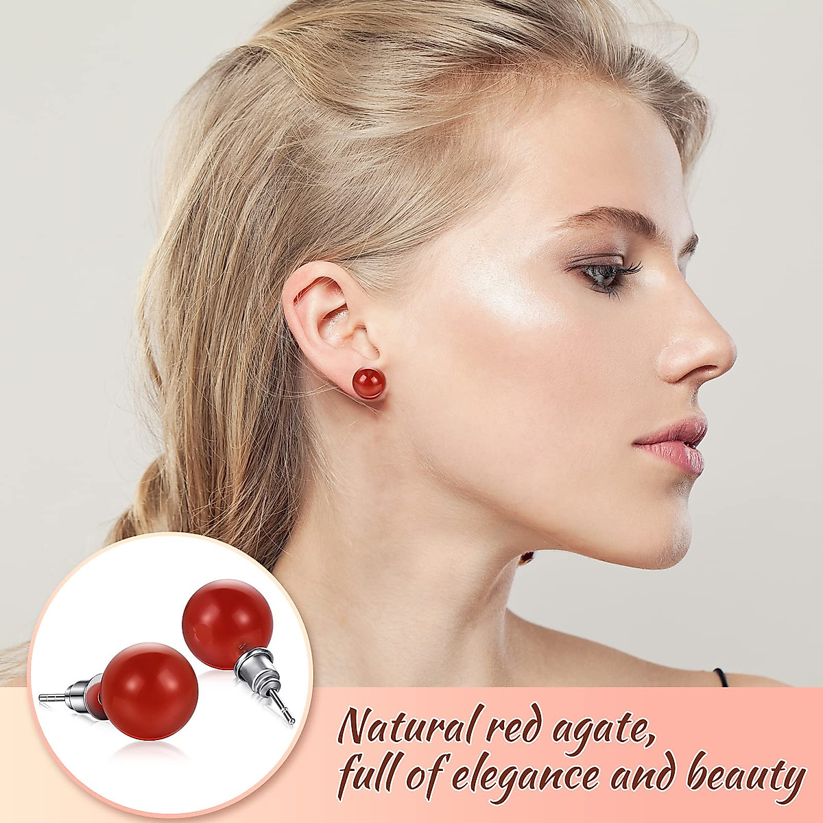 Laumoi 12 Pairs Natural Agate Stone Ball Studs Crystals Gemstone Amethyst Rose Quartz Earrings Studs Round Polished Earrings Jewelry for Women