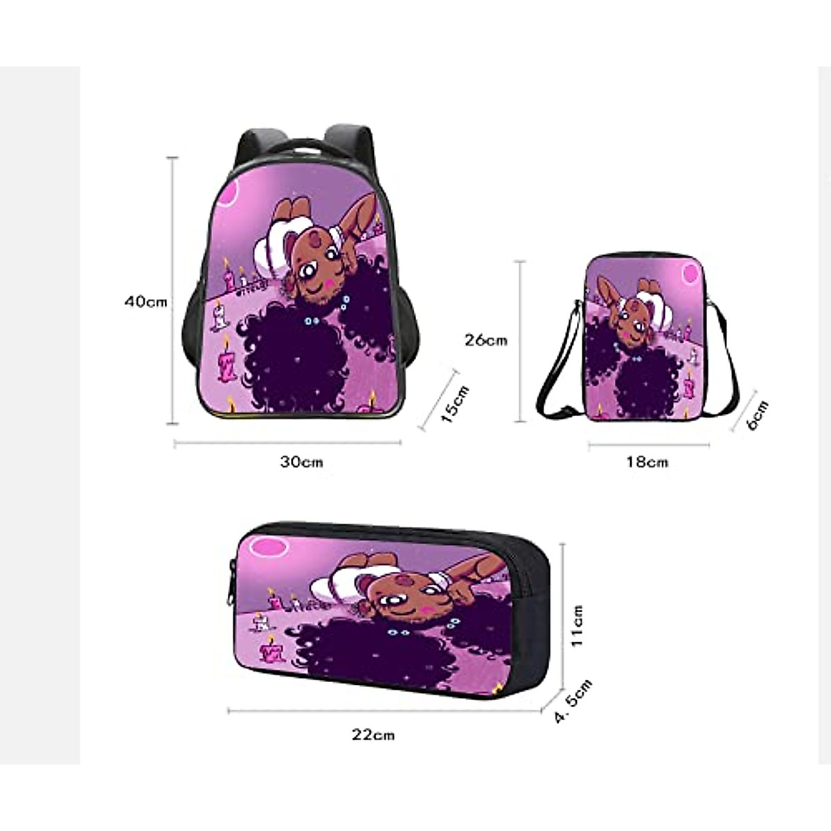 BIZHUDP African Girls Set school bag/crossbody bag/pen bag three-piece backpack for boys and girls…