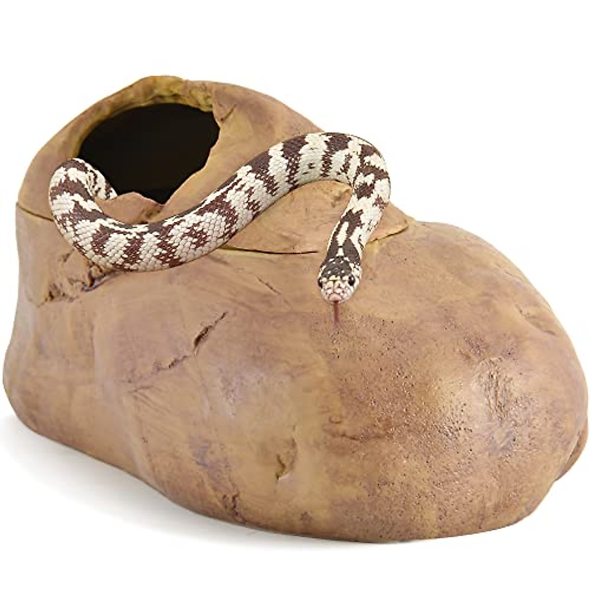 Antidious Snake Hide Cave for Gecko Shedding, Natural Rock Look Hideout, Reptiles Egg-Laying Shelters, Suitable for Ball Python,Corn Snake, Green Snake and Gecko, L Size