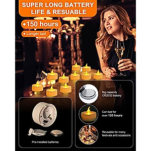 JOSU LED Tea Lights Candles [24 Pack] Flameless Candles, Realistic Battery Operated Candles, Flickering Bright Tealights with Warm Yellow Light for Party, Wedding, Valentine's Day