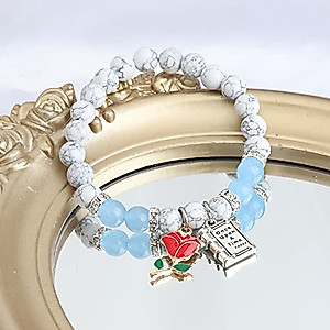 MYOSPARK Beauty And The Bracelet Belle Rose Inspired Gift Rose Flower Bracelet Princess Bracelet Movie Fans Gift (Beauty Rose bead BR)