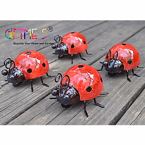 GIFTME 5 Metal Garden Yard Art Decorative 4 Pack Ladybugs Outside Garden Wall Sculptures(RED)