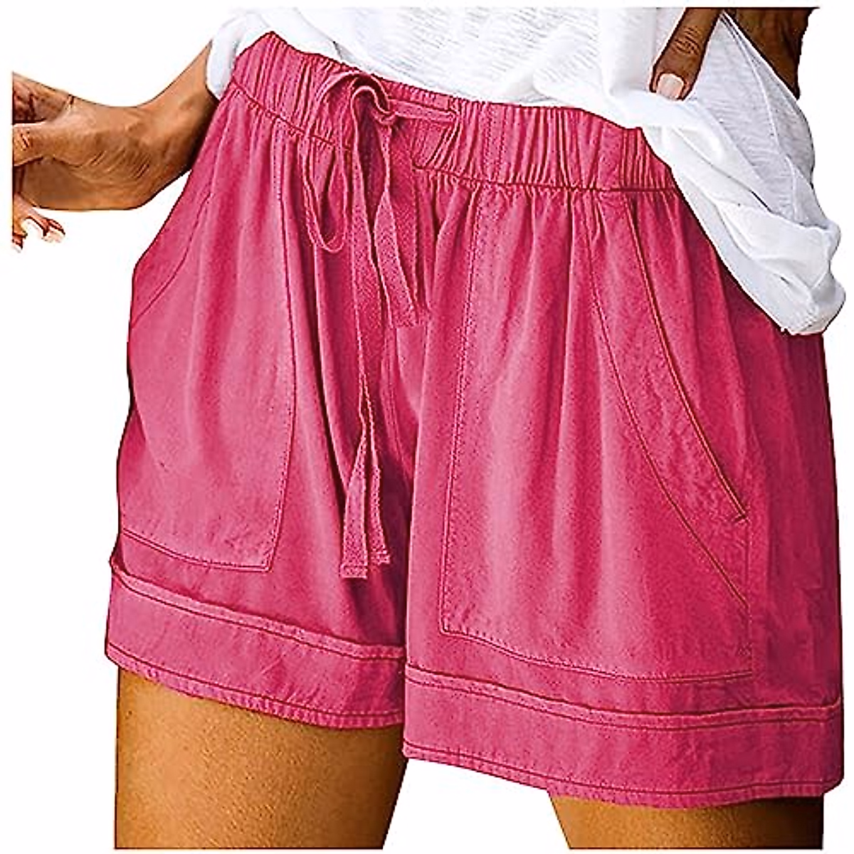 Womens Ball Cap Hat Short Bill Pants Shorts Splice Womens Loose Pocketed Drawstring Plus Size Short Rompers for Women