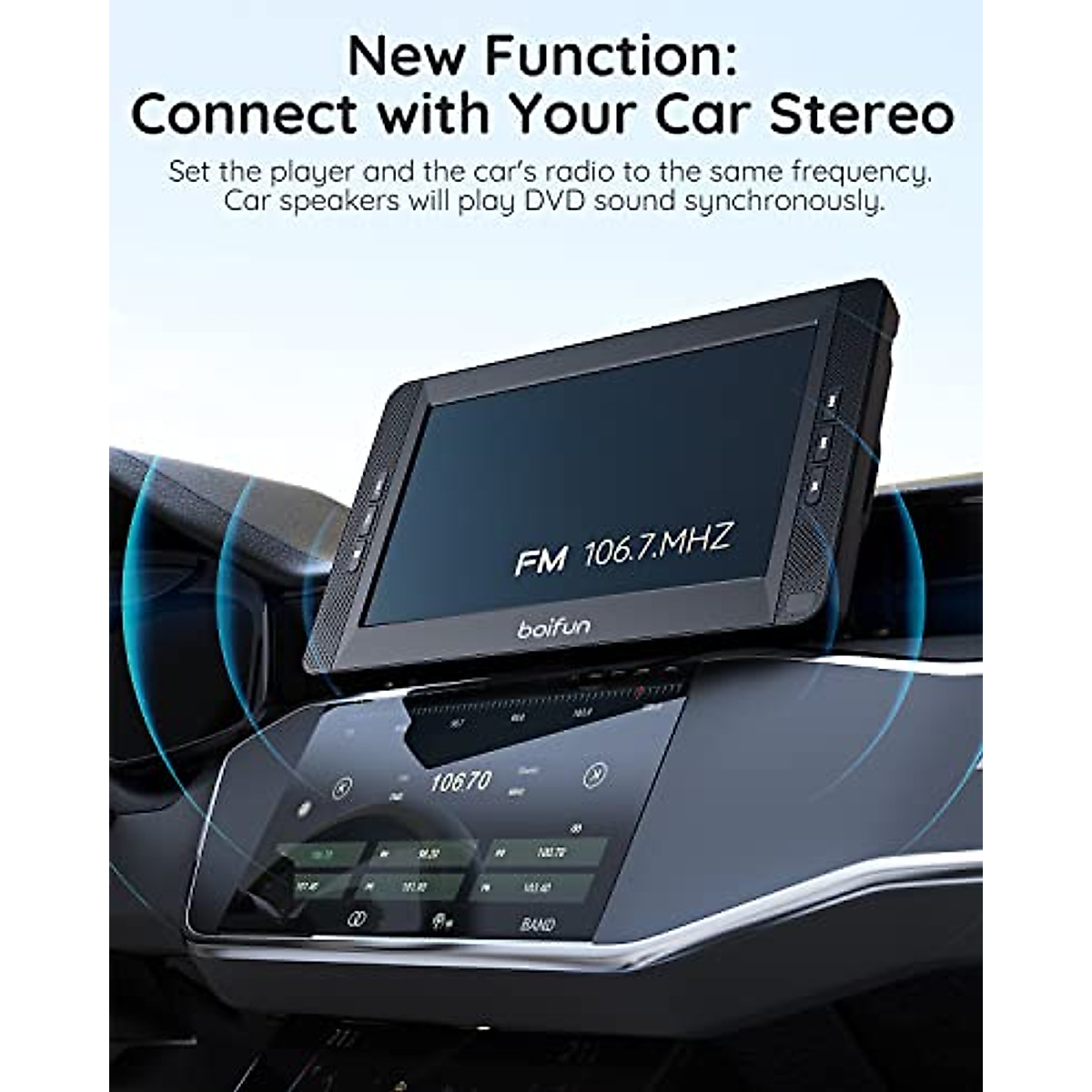 10.5" Portable DVD Player for Car, BOIFUN Dual Screen Car DVD Player with 7H Rechargeable Battery, HD Transmission, Support FM Out/USB/SD/Sync TV (1 Player + 1 Monitor + 2 Mounting Brackets)