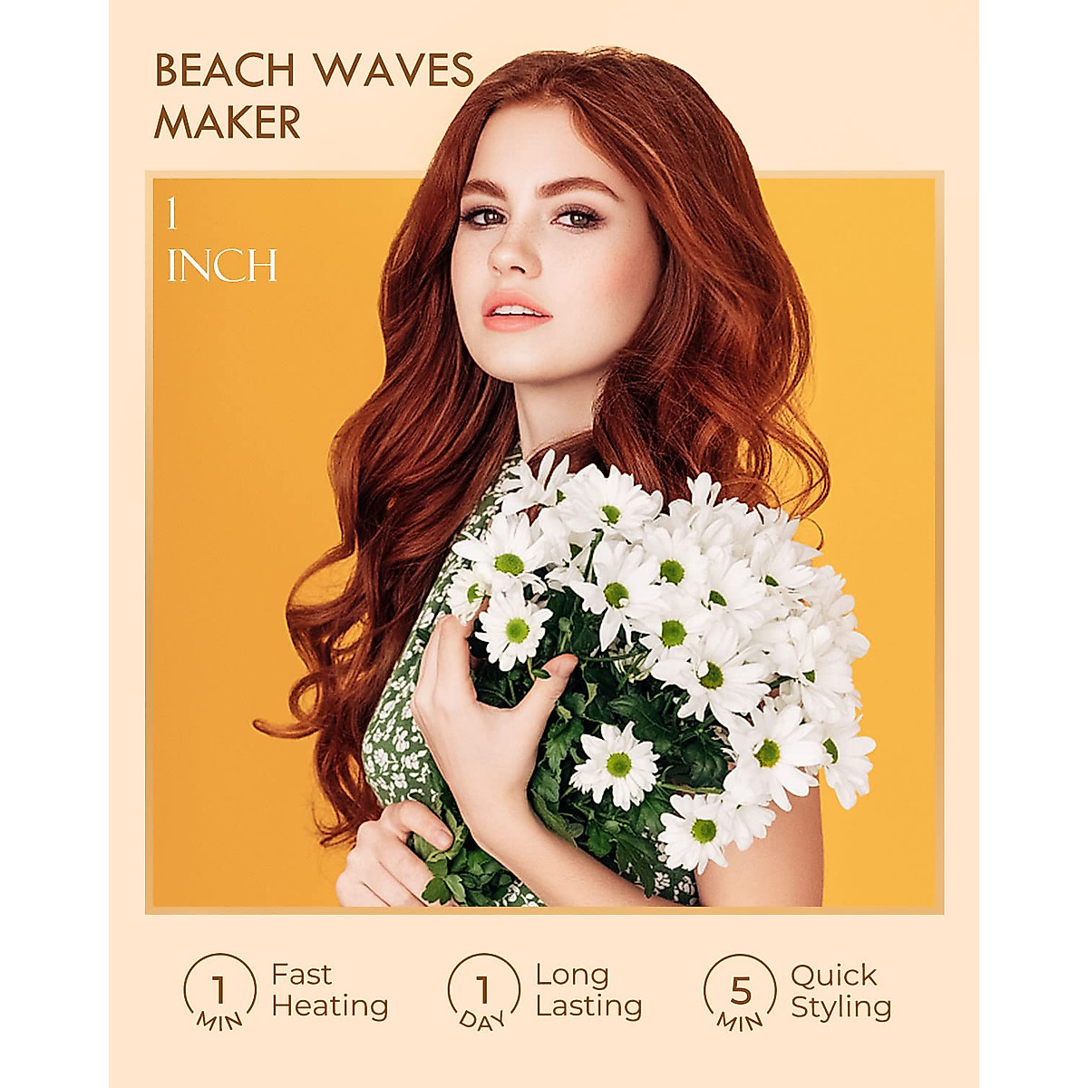 Curling Iron 1 Inch Barrel, Long Barrel Curling Wand for Hair, Ceramic Tourmaline Hair Curling Iron Double Voltage(100-240V)