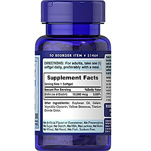 Puritan's Pride Biotin 10,000 mcg 100 Softgels - Pack of 2