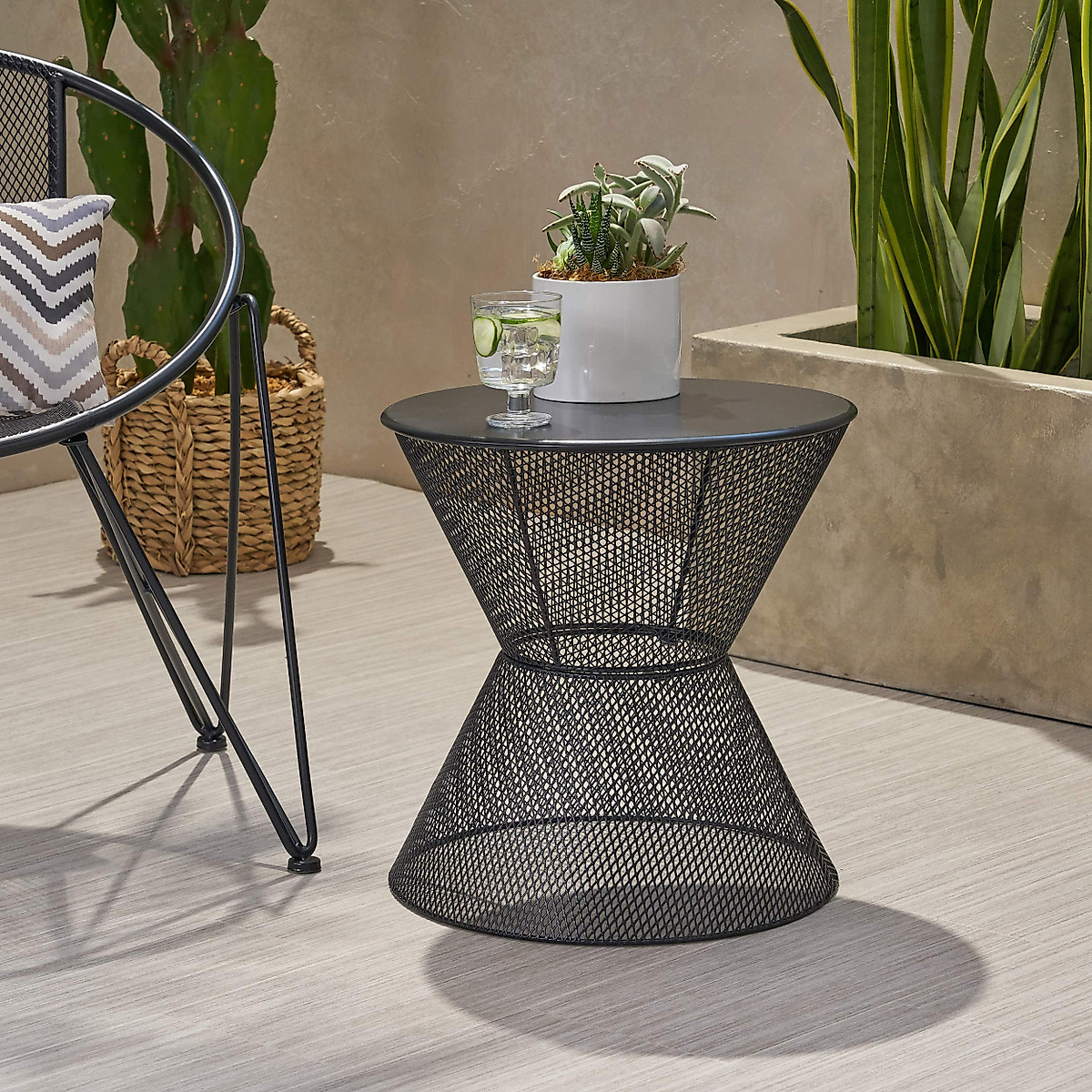 GDFStudio Modern Outdoor Iron Side Table, Matte Black