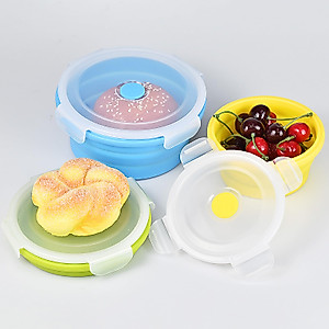 LBTING Food Storage Containers with Lids, 3 Pack Silicone Collapsible BPA Free Lunch Box Airtight Vacuum Seal, Freezer Microwave Rv Organizers for Fruit Leftover Food