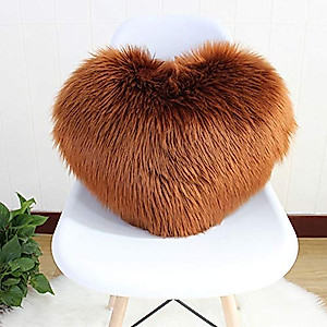 XSlive Heart Faux Fur Throw Pillow with Insert Luxury Long Plush Super Soft Solid Color Decorative Pillow Cushion for Couch Living Room Bedroom (Coffee,16" x 20")