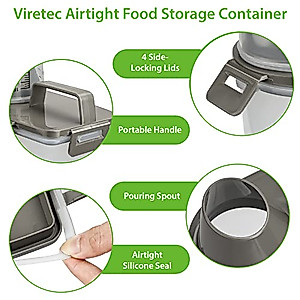 Viretec Rice Airtight Storage Container, 3 to 5Lbs Cereal Dry Food Flour Bin, Pet Dog Cat Food Dispenser with Measuring Cup, BPA Free Clear Plastic Kitchen and Pantry Organization Bin for Sugar, Pasta