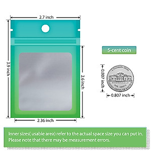 Funfery 100 Pack Smell Proof Resealable Bags for Food Storage,Cute Mylar Clear Bags for Small Business Foil Pouch Ziplock Packaging Bags for Sample Jewelry Eyelash Gloss(Blue Green,2.7X3.9in)
