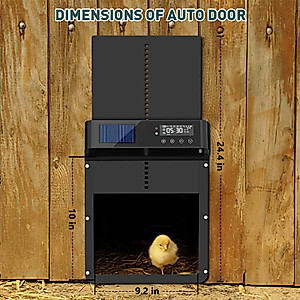 Profey Solar Powered Automatic Chicken Coop Door, LCD Display, 4 Modes, Waterproof, Aluminum Alloy, Remote Control, AA Battery Operated, 9.2x10.7x9.2 inches