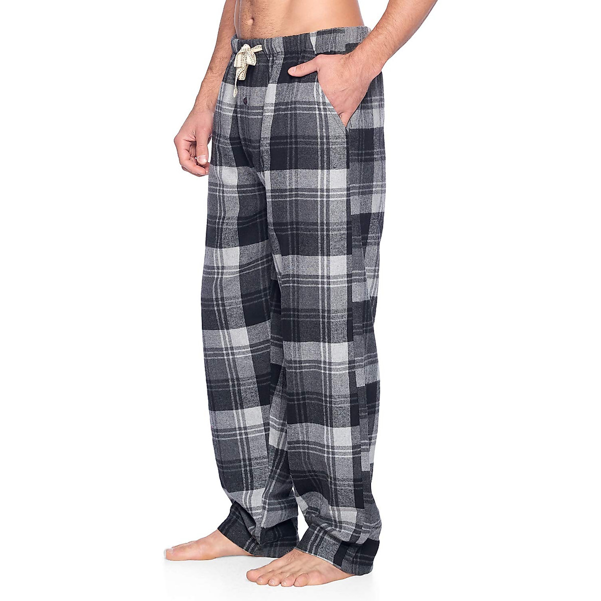 Ashford & Brooks Mens Super Soft Flannel Plaid Pajama Sleep Pants - Grey Plaid - Large
