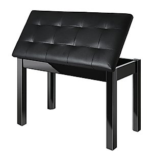AODSK Wooden Duet Piano Bench with Padded Cushion and Storage Compartment for Music Books 29.13''x12.99''x18.11''(Black)