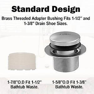 Brushed Nickel Tub Drain and Overflow Kit, Universal Bathtub Stopper with 2-Hole Faceplate and Fine/Coarse Thread