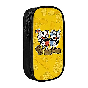 Woodyotime Cuphead Showtime Pencil Case Pouch Multi-Slot Stationery Bag Casual Student Learning Leather Pen Case Makeup Bag Marker Office University