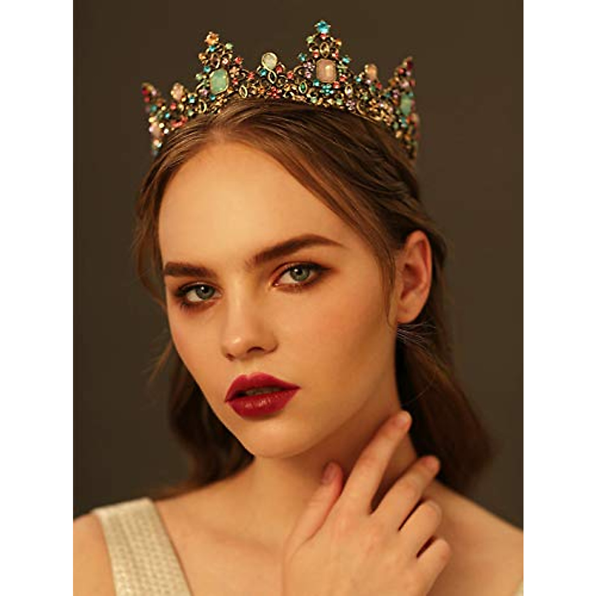 SWEETV Jeweled Baroque Queen Crown - Rhinestone Wedding Crowns and Tiaras for Women, Costume Party Hair Accessories with Gemstones,Victoria