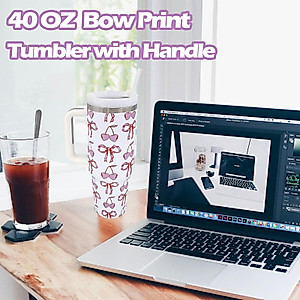 BEGOOD Tumbler with Handle and Straw Lid 100% Leak-proof Travel Coffee Mug Stainless Steel Insulated Cup for Beverages 40OZ Bow Print