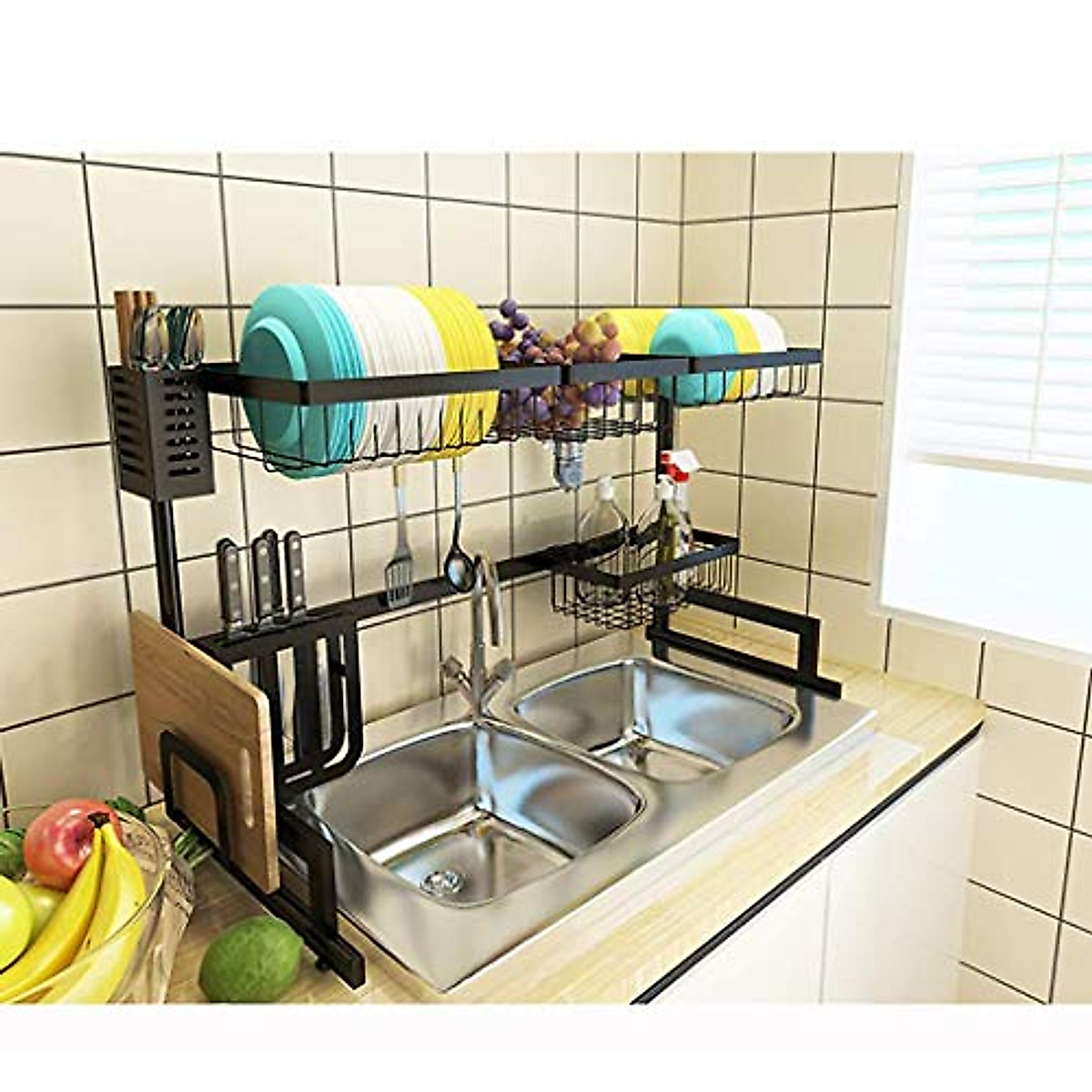 SDGH Dish Rack - Stainless Steel Dish Rack Nonslip Length Adjustable with Chopstick Holder
