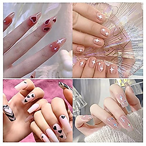 10 Sheets Heart Nail Art Stickers 3D Self-Adhesive Valentine's Day Nail Art Supplies Laser Star Heart Nail Decals Holographic Colorful Glitter Design Nail Decoration Accessories for Women Girls DIY Manicure Tips