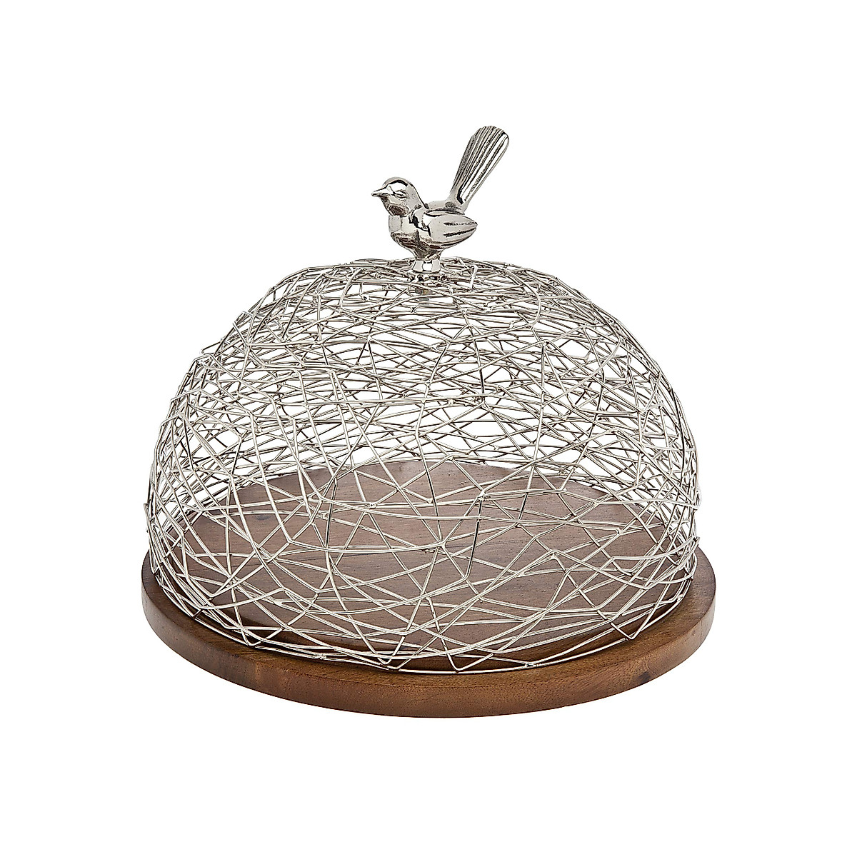 Godinger Wood Cake Tray, Cake Plate Stand, Cake Stand with Nest Dome Bird Finia Platter Server Holiday Decoration Table Centerpieces