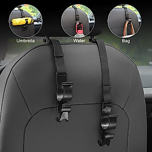 TUTUDOW 4 PACK Adjustable Car Seat Headrest Hook, Universal Car Storage Headrest Hanger Holder Hooks Organizer, Durable Backseat Hanger Interior Accessories for Umbrella, Handbag, Purse, Coat