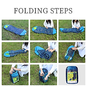 AceCamp Glow in The Dark Mummy Sleeping Bag for Kids and Youth, Temperature Rating 30°F/-1°C, Water-Resistant for Camping, Hiking, and Slumber Party (Blue, Kid's)