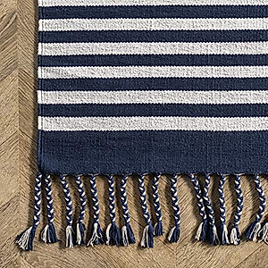 nuLOOM Regency Flatwoven Pinstripes with Tassels Area Rug, 3' x 5', Blue
