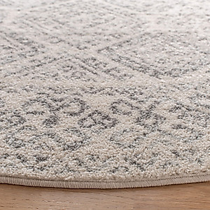 SAFAVIEH Tulum Collection Area Rug - 9' Round, Ivory & Grey, Moroccan Boho Distressed Design, Non-Shedding & Easy Care, Ideal for High Traffic Areas in Living Room, Bedroom (TUL264A)