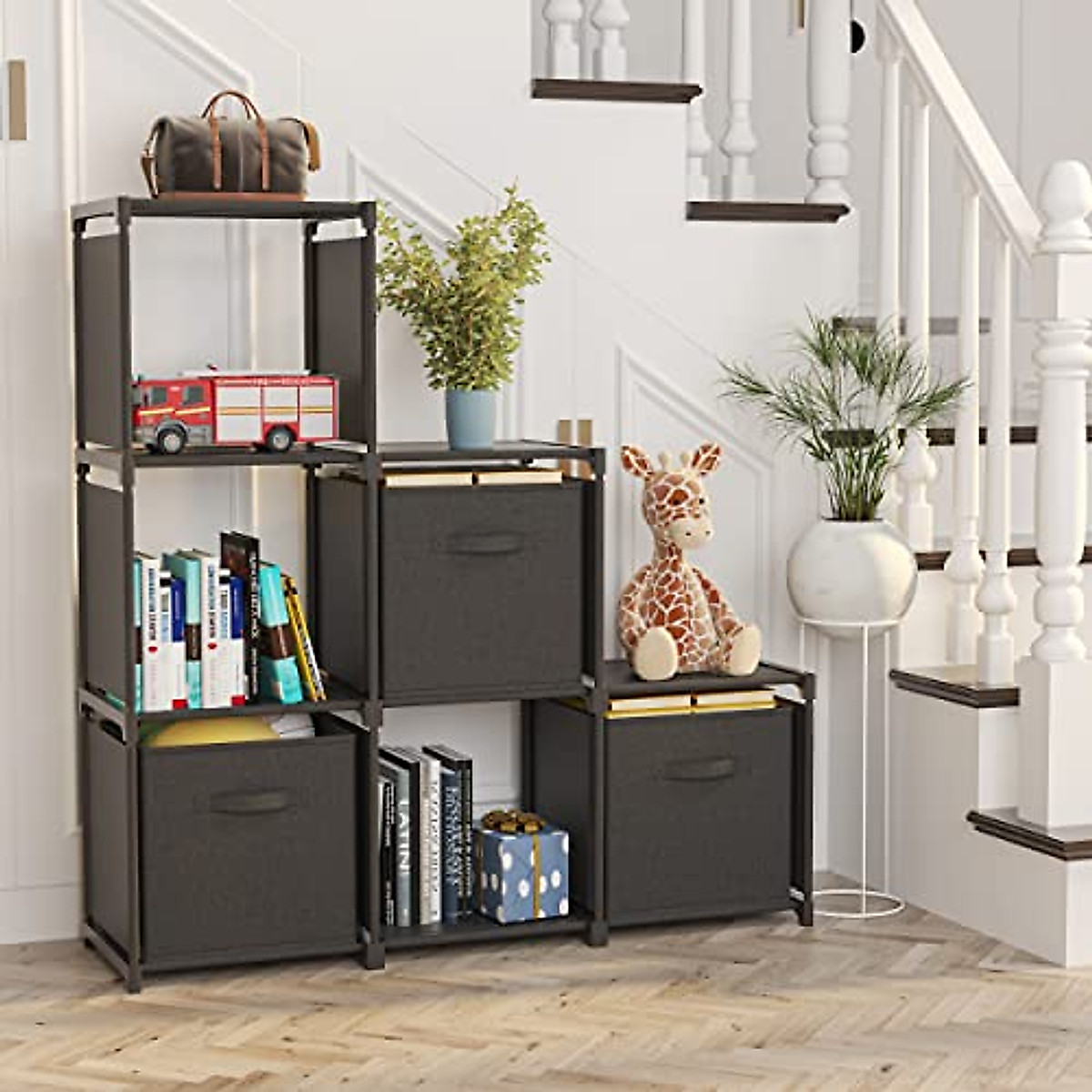 6-Cube Storage Organizer, Closet Organizers and Storage, Cube Storage Shelf with 3 Extra Drawers, Strong Load-Bearing Capacity, Portable Shelves for Bedroom, Living Room, Home, Office Black