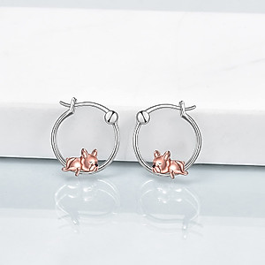 VONALA French Bulldog Hoop Earrings 925 Sterling Silver Cute Animal Dog Jewelry Birthday Gifts for Women (French Bulldog)