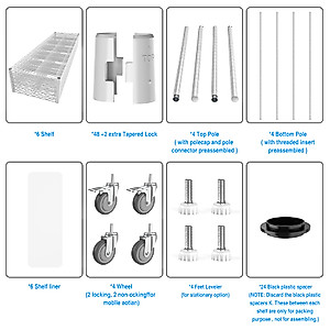 Ufurpie 6-Tier 6000lbs Capacity Heavy Duty Wire Shelving Unit NSF Metal Shelf, Adjustable Storage Rack with Wheels & Shelf Liners for Garage Commercial Kitchen, 87.5" H x 60" L x 18" D