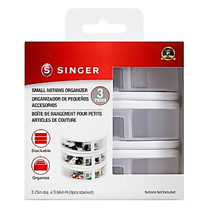 SINGER Small Notions Organizer - Clear Plastic Organizer for Sewing, Embroidery, Craft Room Organization, Stackable Storage Container for Art Supplies, Office, Craft & Sewing Box Organizer, Set of 3