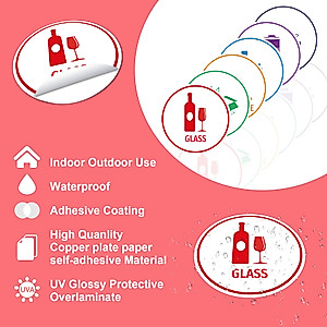 Recycle Sticker for Trash Can, 12 Pieces Trash and Recycle Stickers, Recycling Sorting Sticker Signs Decals Battery Glass Food Waste Paper Plastic Aluminum for Home Kitchen Outdoor Decals (Round)