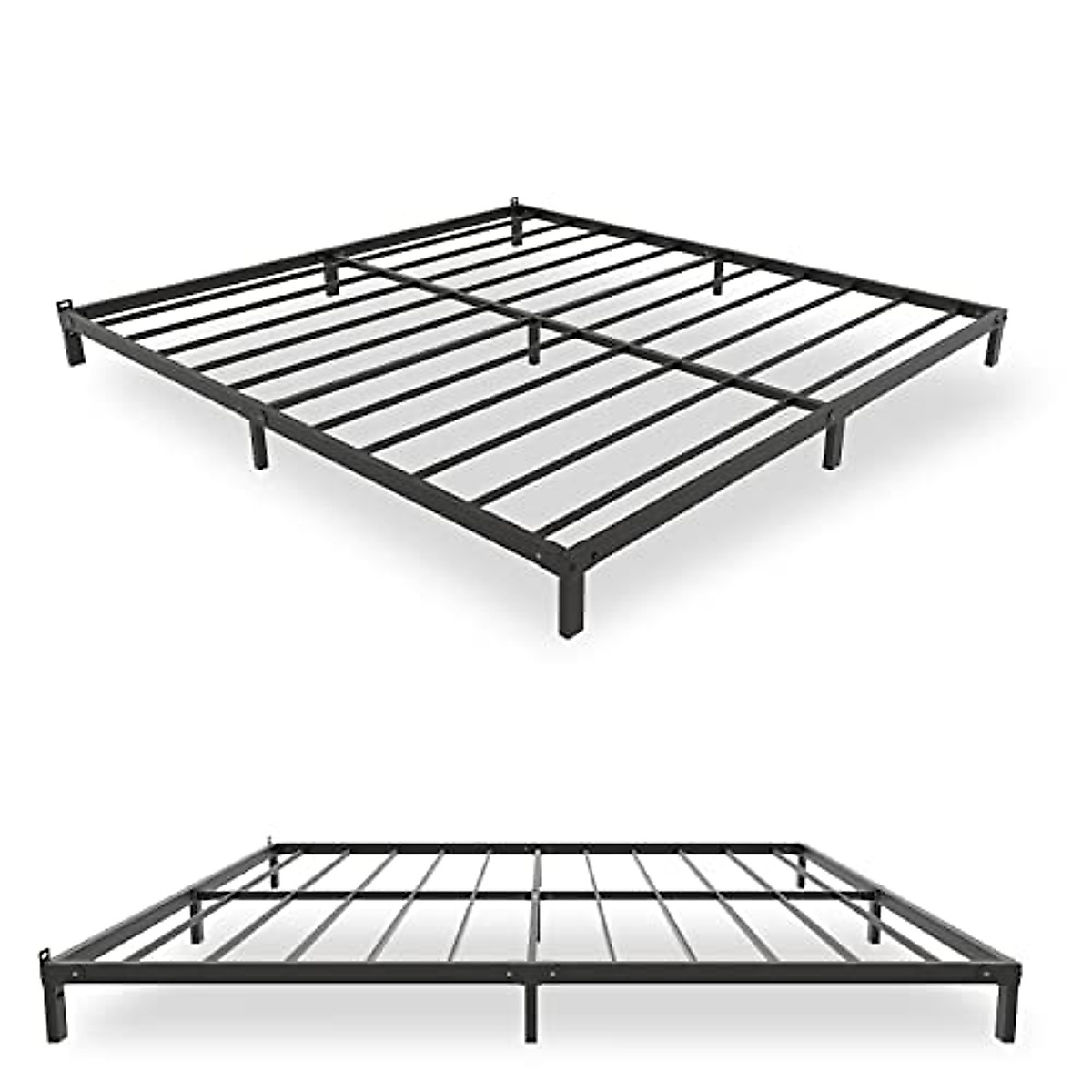 LUKIROYAL Sturdy Low Bed Frame Full- Metal 7-Inch Platform Base with Steel Slats - Easy Assembly, Noise-Free, No Box Spring Needed - Non-Slip - Black