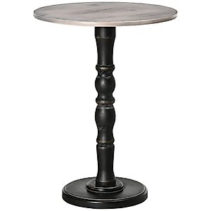 HOMCOM Pedestal Side Table, Round End Table with Wooden Leg, Retro Accent Table for Small Spaces, Living Room, Bedroom, Light Gray