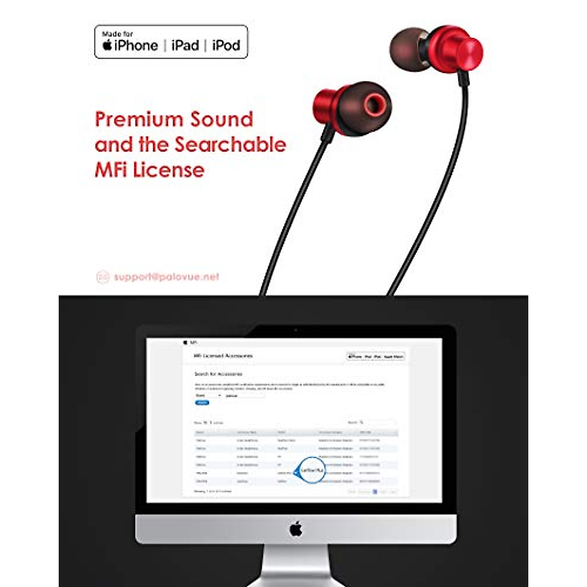 PALOVUE Lightning Headphones Magnetic in-Ear Earphones MFi Certified Earbuds with Mic Controller Compatible iPhone 14 13 12 11 Pro Max iPhone X XS Max XR iPhone 8 P iPhone 7 P EarflowPlus Metallic Red