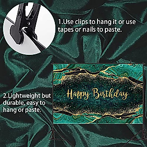 Crefelimas Emerald Green Happy Birthday Backdrop Green and Gold Birthday Party Decorations Turquoise Abstract Marble Fluid Men Women Birthday Background Props……