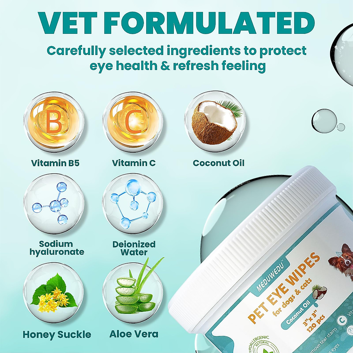 MEDUWEDU Eyes Wipes for Dogs & Cats 120 Counts, Grooming Kit Care for Dogs and Cats, Gently Remove Tear Stain, Eye Debris, Discharge, Mucus Secretions, Coconut Scent