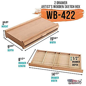 US Art Supply 2-Drawer Artist Wood Pastel, Pen, Marker Storage Box