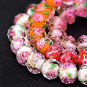 80pcs Flower Glass Beads for Jewelry/Bracelets/Crafts/Necklace Making,Gold Sand Lampwork Beads Cute Crystal Beads Sea Glass Seed Boho Beads for Rosary Crafts Handmade (10mm Mixed Color)