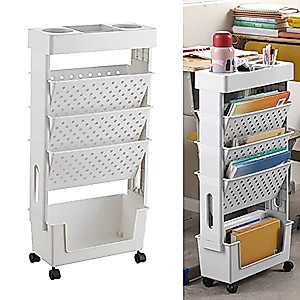 Algado Mobile Bookshelf, Moveable Bookshelf Organizer with Wheel Movable Bookshelf Compact Size Plastic Material Multilayer Capacity for Home(White)